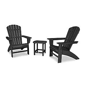 POLYWOOD Nautical 3-Piece Curveback Adirondack Chair Set with Side Table