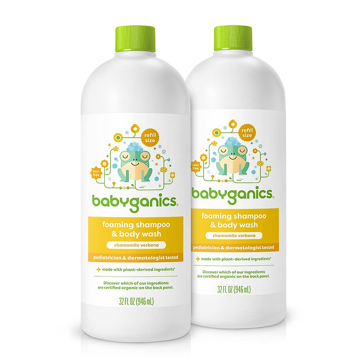 Babyganics Shampoo and Body Wash Refill, Chamomile Verbena, 32 Fl Oz (Pack of 2)