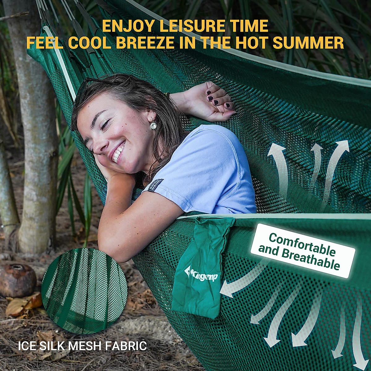 KingCamp Double Mesh Hammock, Camping Hammock Breathable Portable Outdoor/Indoor Hammocks Tree Hammock for Camping Backpacking, Hiking, Backyard, Patio Support to 440lbs, 2 Tree Straps (Petrolblue)