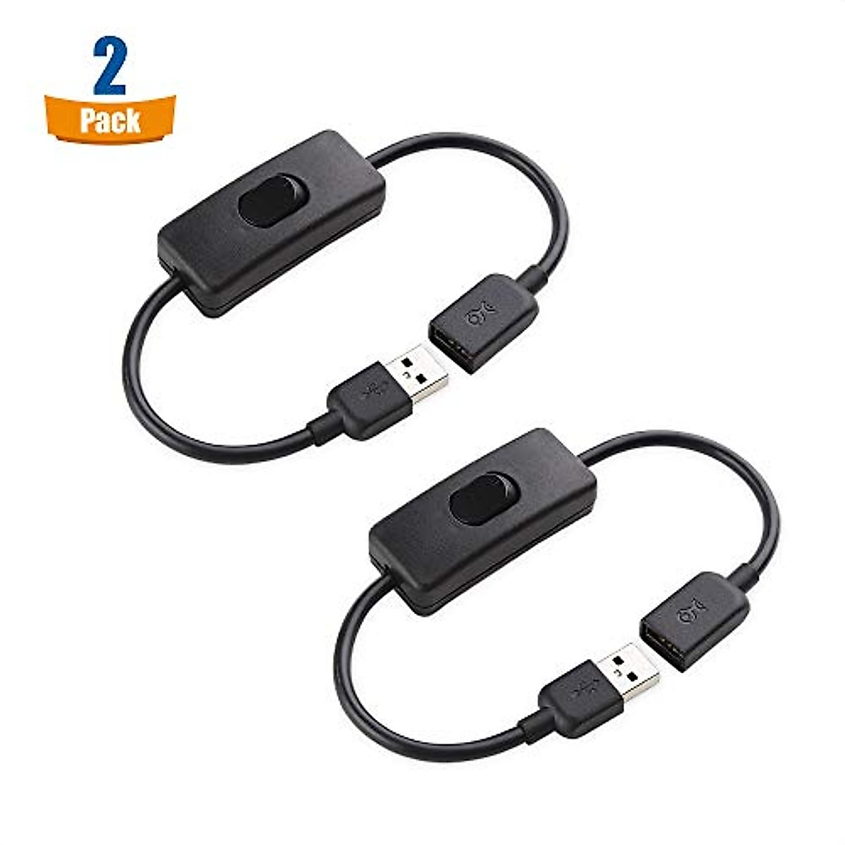 Cable Matters 2 Pack USB On Off Switch 1 ft Support Data and Power, Short USB Extension Cable with On Off Switch (USB Power Switch)
