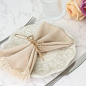 Dololoo Handmade Cloth Napkins, Cotton Linen Cloth Napkins with Fringe, Versatile Handmade Square Rustic Fringe Napkins for Dinner, Wedding and Parties, 18 x 18 Inches Set of 4, Beige