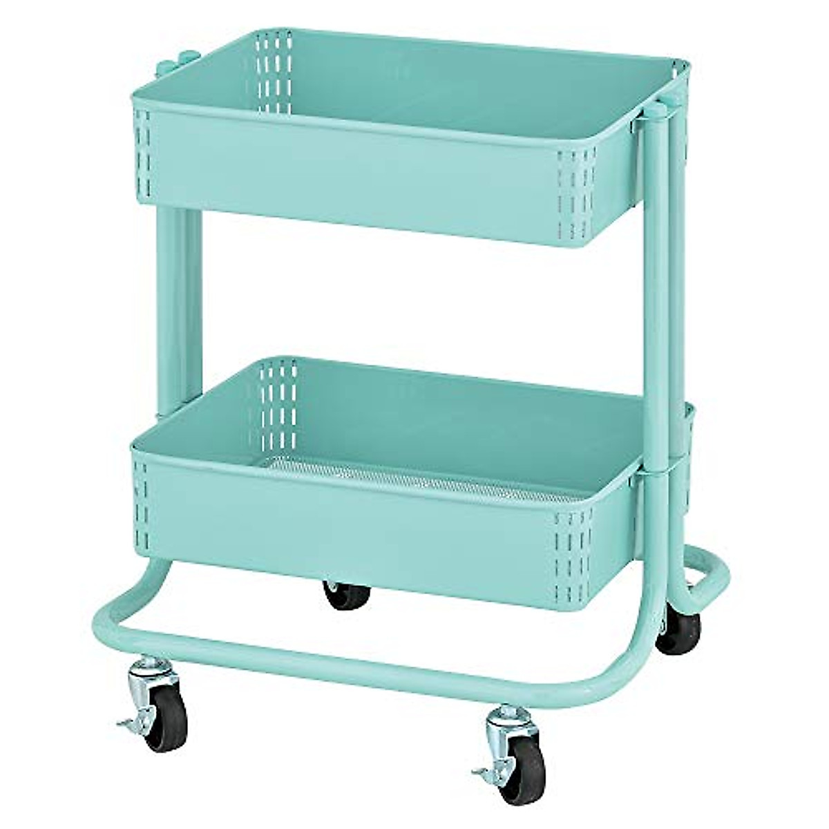 ECR4Kids 2-Tier Metal Rolling Utility Cart - Under Desk Office Storage, Multipurpose Mobile Organizer, Teal