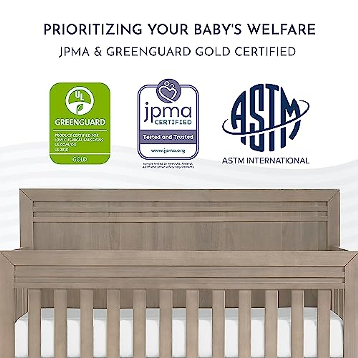 Evolur Kyoto 5-in-1 Convertible Crib in Brown Stone, Greenguard Gold and JPMA Certified, Non-Toxic Baby Safe Paint, Made of Hardwood, Unique Two Tone Design