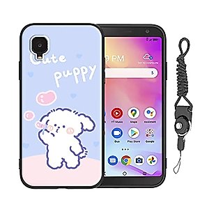 Nuouxoco for Alcatel TCL A3 Phone Case, for TCL A509DL Cover Fun Cute Dog Design Cartoon Animal Style with Strap Lanyard Slim Soft TPU Bumper Shockproof Protective Purple Case - Cute Puppy