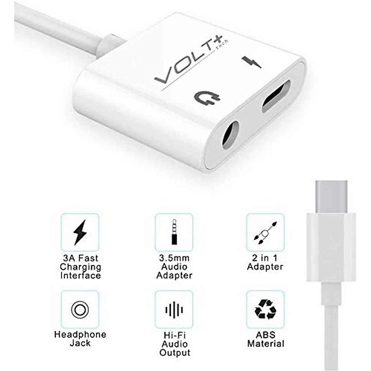 VOLT PLUS TECH USB C to 3.5mm Headphone Jack Audio Aux & C-Type Fast Charging Adapter Compatible with Samsung Galaxy Tab S7/S7+/S6/Lite/S5e/Plusand Many More Devices with C-Port