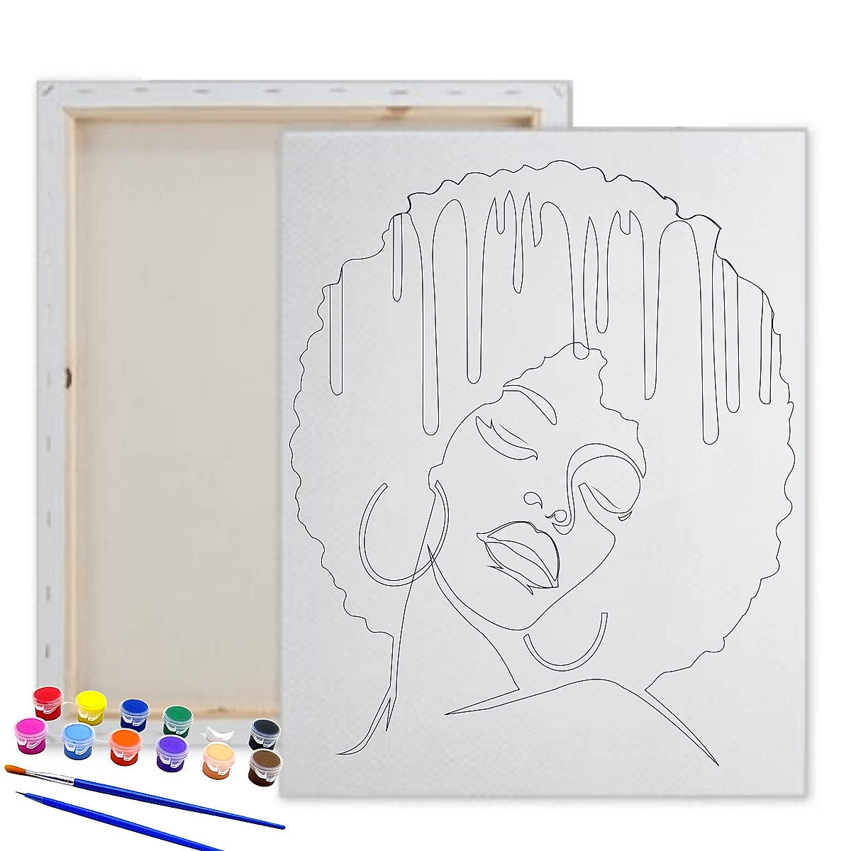 Essenburg Pre Drawn Canvas Paint Kit | Teen, Kids and Adult Sip and Paint Party Favor | DIY Date Night Couple Activity| Canvas Boards for painting| Afro Woman Drippy (S 8x10 CANVAS ONLY)
