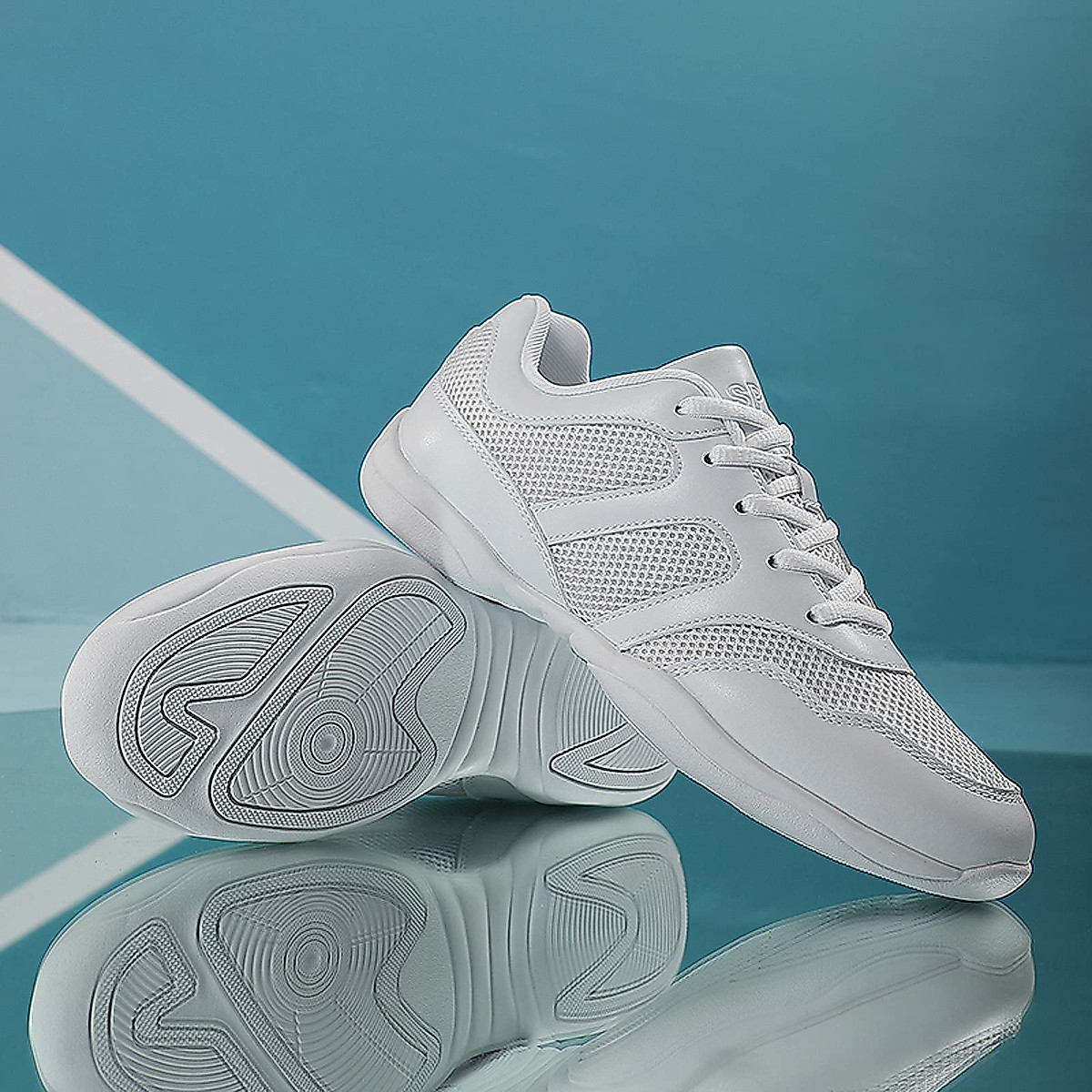 FLIOZY White Cheerleading Shoes Womens Dance Shoes Youth Girls Professional Competition Athletic Walking Sneakers Training Shoes White Half Mesh 39