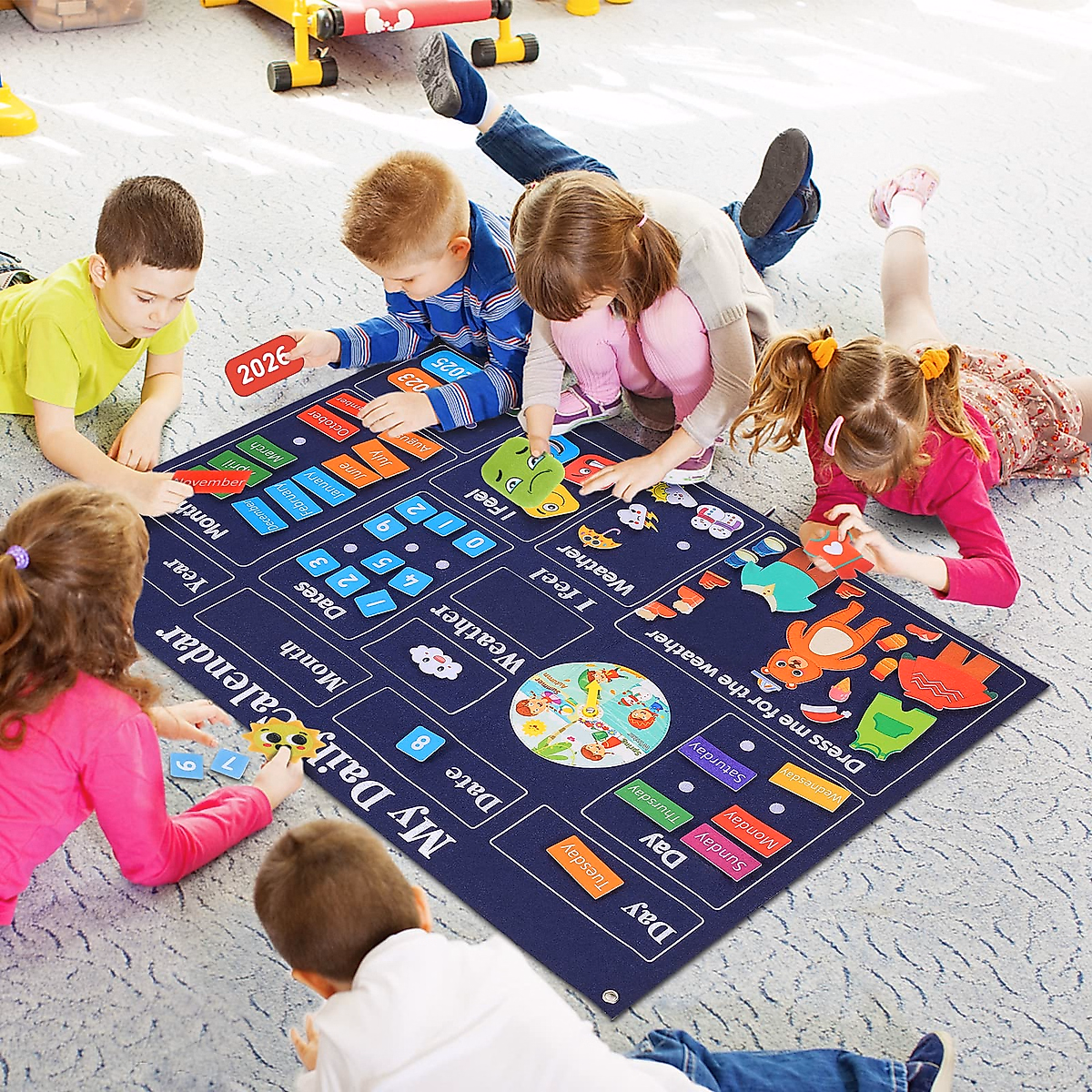 My First Daily Calendar-Preschool Classroom Must Haves, Circle Time Learning Center, Days of the Week Chart for Toddlers Learning, Classroom Calendar for Kids, 3.3Ft Felt Board for Toddlers