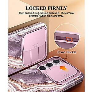 GVIEWIN Compatible with Samsung Galaxy S23 Case with Slide Camera Cover + Screen Protector, [10FT Military-Grade Drop Tested] Marble Slim Fit Shockproof Protective Phone Case 6.1" 2023(Burgundy/Gold)