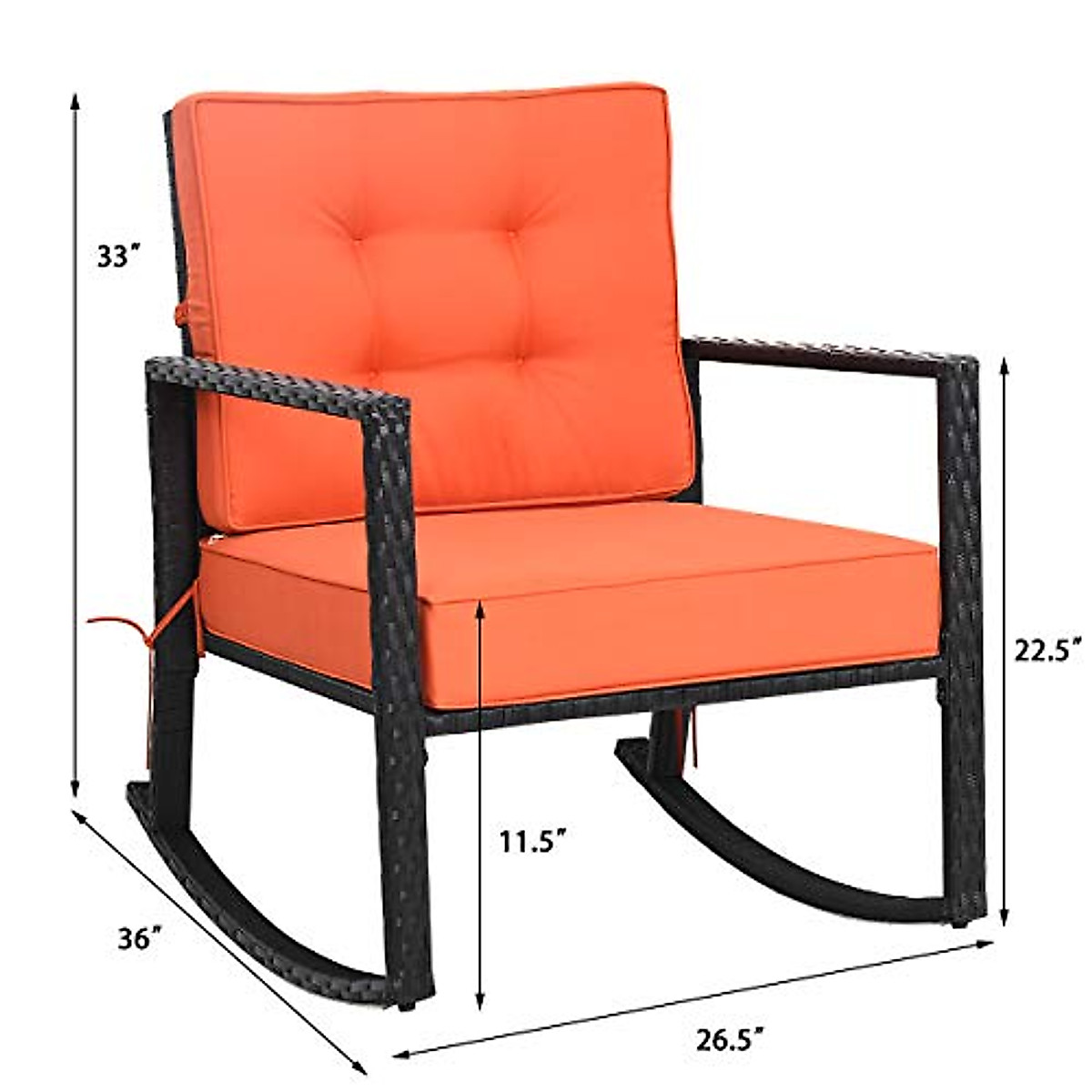 Tangkula Wicker Rocking Chair, Outdoor Glider Rattan Rocker Chair with Heavy-Duty Steel Frame, Patio Wicker Furniture Seat with 5” Thick Cushion for Garden, Porch, Backyard, Poolside (1, Orange)