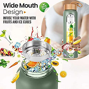 Aqulea 32 Oz Borosilicate Glass Water Bottle with Times to Drink | BPA Free - Reusable Wide Mouth Motivational Water Bottles with Infuser & Silicone Sleeve with Time Marker