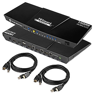 TESmart HDMI and USB C KVM Switch 4 Port Box, UHD 4K@60Hz RGB 4:4:4, USB 2.0 Hub, Stereo Audio, Hotkey, Button Switching, PC Keyboard Mouse Switcher for 3 HDMI and 1 USB-C Computers with 5ft Cables