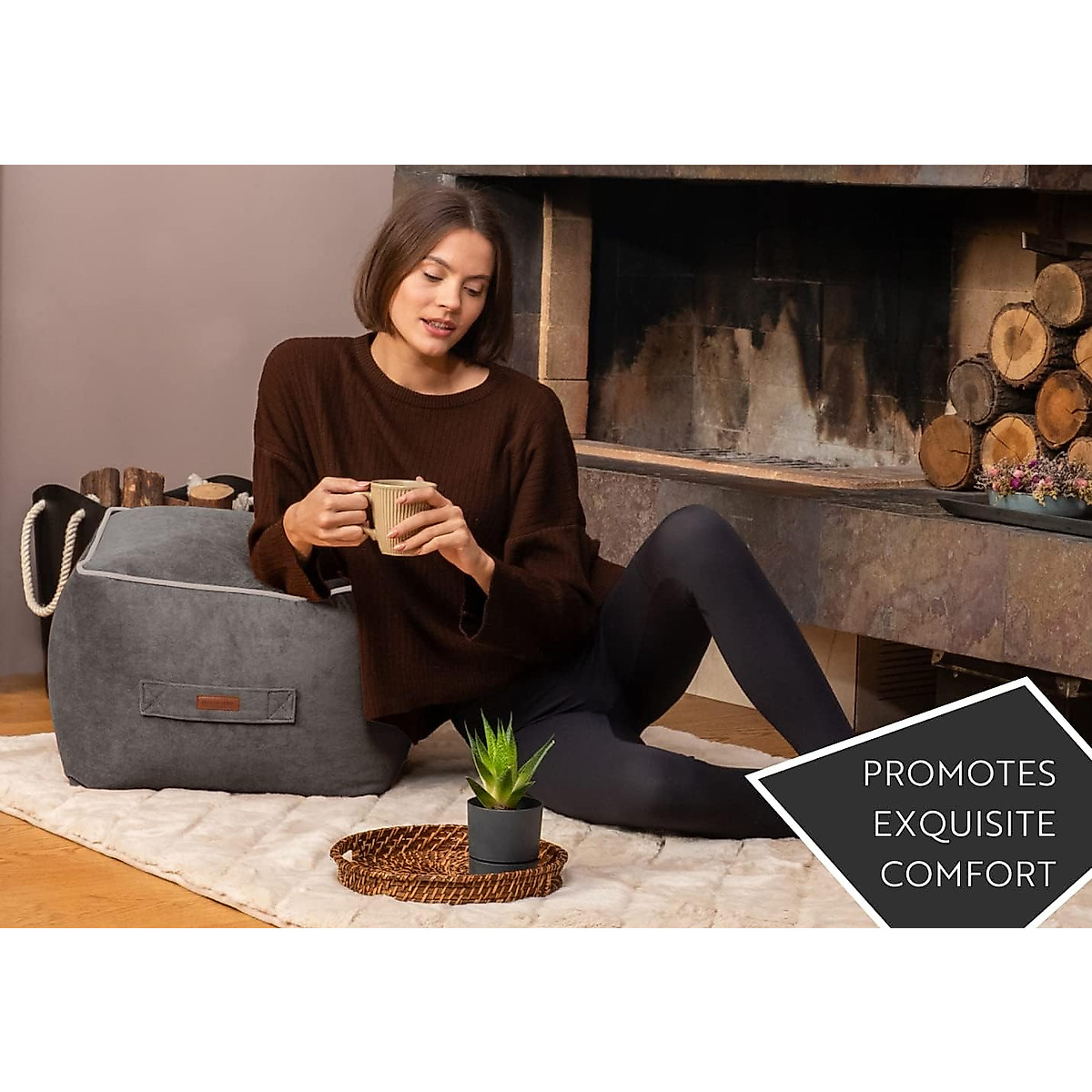 English Home Ottoman Pouffe, Comfortable Cube Foot Stool, Soft Velvet Bean Bag, Home Decor Footstool Extra Seating for Living Room, Bedroom, Casha, 17.7x17.7 inch (45x45 cm), Anthracite