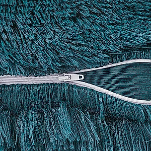 Hyde Lane Luxury Faux Fur Throw Pillow Covers | Soft Fluffy Fuzzy Cushion Cover | Plush Pillows Case for Couch Sofa Bed Aesthetic Room Decor, 18”x18”, 2 Pack, Teal