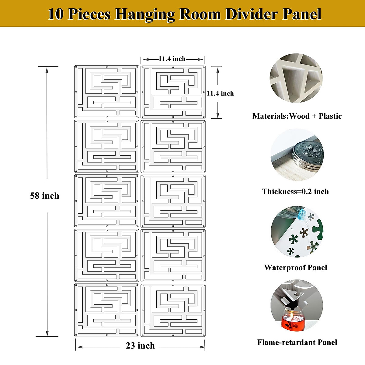 Lchen Hanging Room Divider Panel,10 Pieces Hanging Wall Divider Room Partition Wood-Plastic Thick Hanging Panel Screen Home Office Decoration(ML-S-10Panels)