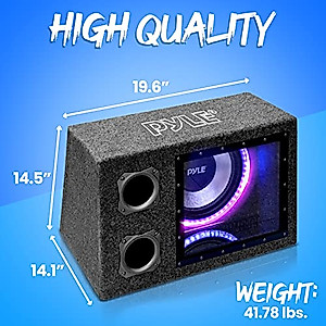 Pyle Single 12" Inch Vented Subwoofer Enclosure - 600 Watt Peak Power Car Audio Sub Woofer Speaker with Built-in Multi-Color LED Illuminating Ring Light & Remote Control