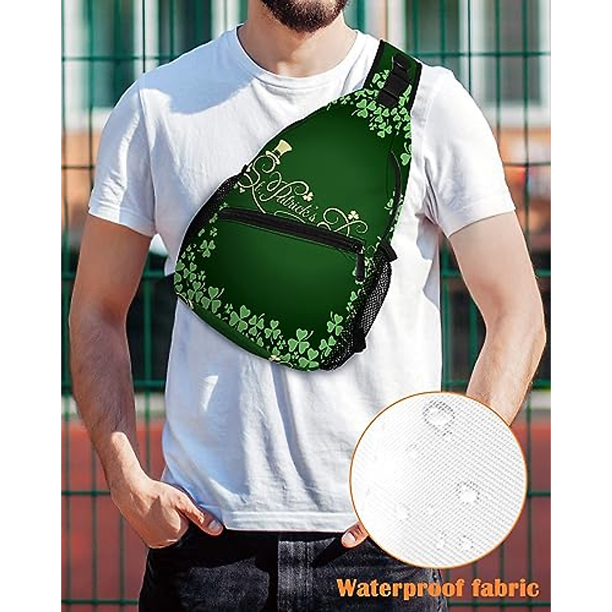 Sling Backpack, St. Patrick's Day Lucky Shamrock Spring Clover Green Waterproof Lightweight Small Sling Bag, Travel Chest Bag Crossbody Shoulder Bag Hiking Daypack for Women Men