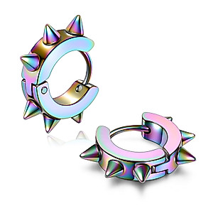 JOVIVI Men Women Jewelry Stainless Steel Hoop Spike Punk Earring,3 Pairs