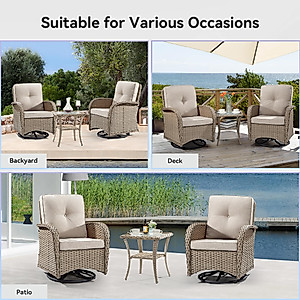 MeetLeisure Patio Swivel Glider Wicker Chairs - Outdoor Swivel Rocking Chairs Set of 2 with Wicker Side Table, Outdoor Swivel Rocker Chair Set 3 Piece Patio Furniture Set(Natural Color/Beige)