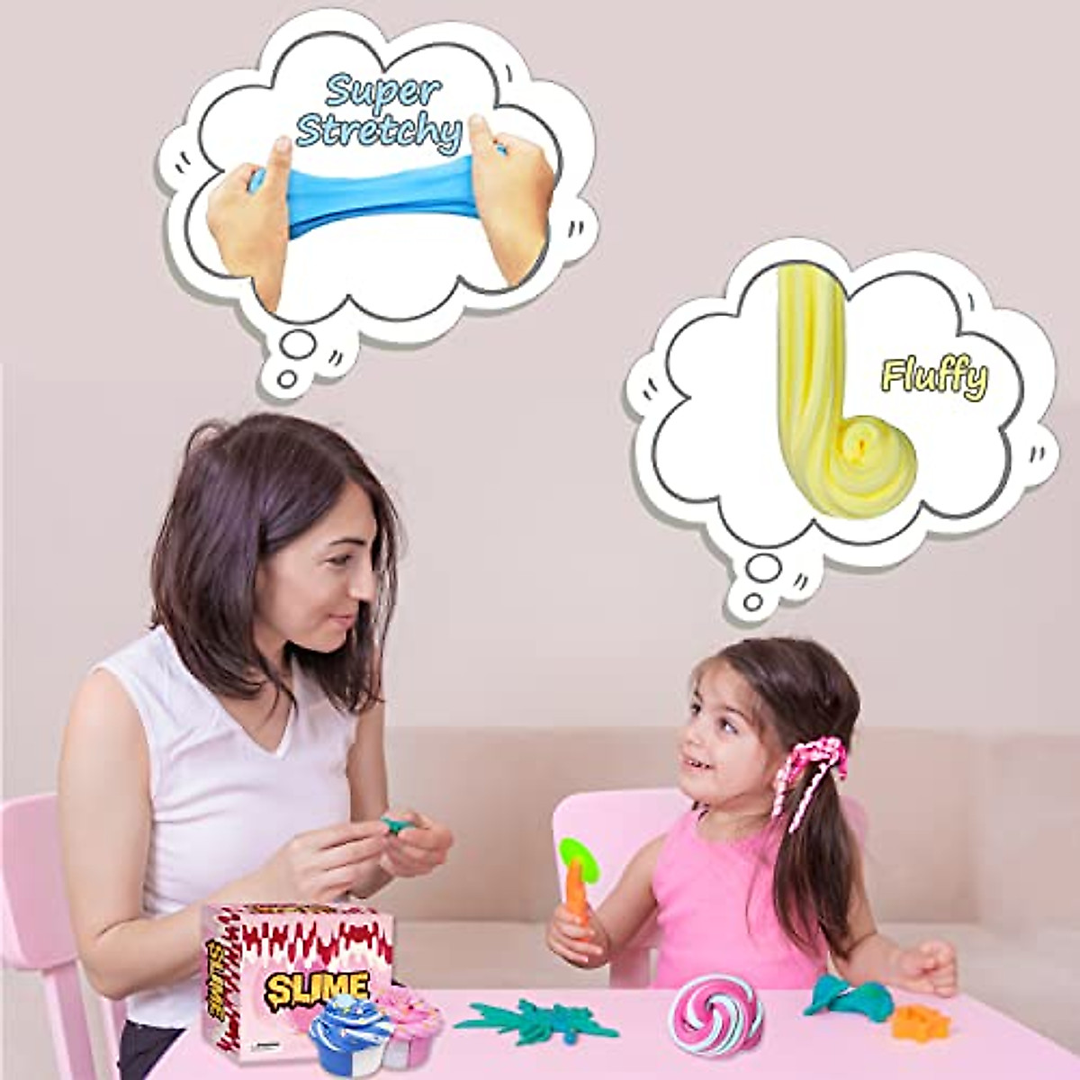 Brehenzo 7 Packs Dual Color Butter Slime Kit,Non Sticky,Super Soft Sludge Toy,Birthday Gifts for Kids,DIY Putty Slime Party Favor for Girls & Boys, Unscented, Red Blue Pink Yellow