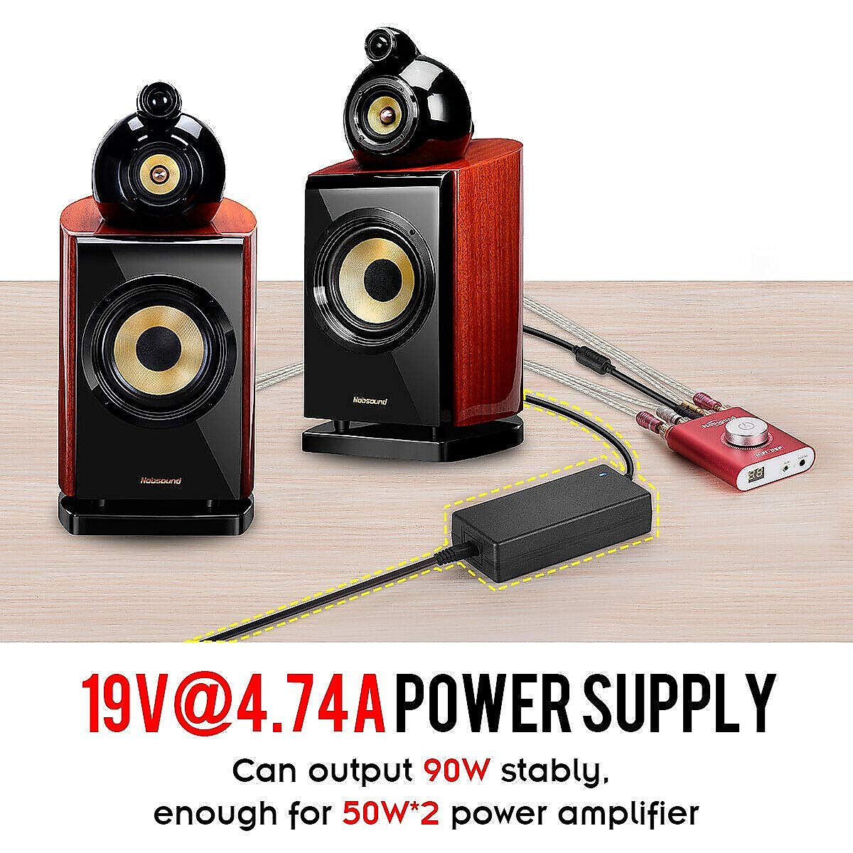 Nobsound DC 19V 4.74A 90W Power Supply Power Adapter Charger Universal 100-240V 50/60Hz AC Input for Amplifier Laptop DAC