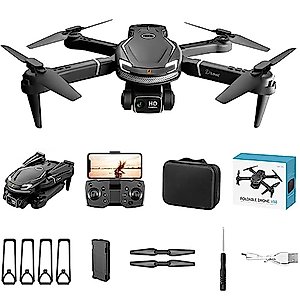 Drone with Dual 4k Wide Angle HD Wifi Camera Remote Control Toys Gifts for Boys Girls with Altitude Hold Headless Mode, Add Music Zoom Function, 3-Level Flight Speed (Black)