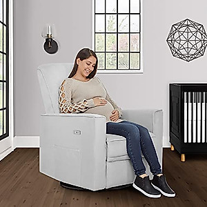 Evolur Harlow Deluxe Upholstered Plush Seating Glider Swivel, Rocker, Power Recliner with USB Port, Greenguard Gold Certified, Chair for Nursery in Misty Grey, Modern