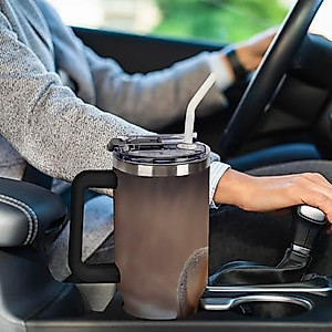 YTLKGFP 40 Oz Large Capacity Car Cup Cute Fox Tumbler with Handle (Black) Straw Lid Insulated Stainless Steel Water Bottle Travel Mug Leak-proof Car Cup Keeps Cold Or Hot