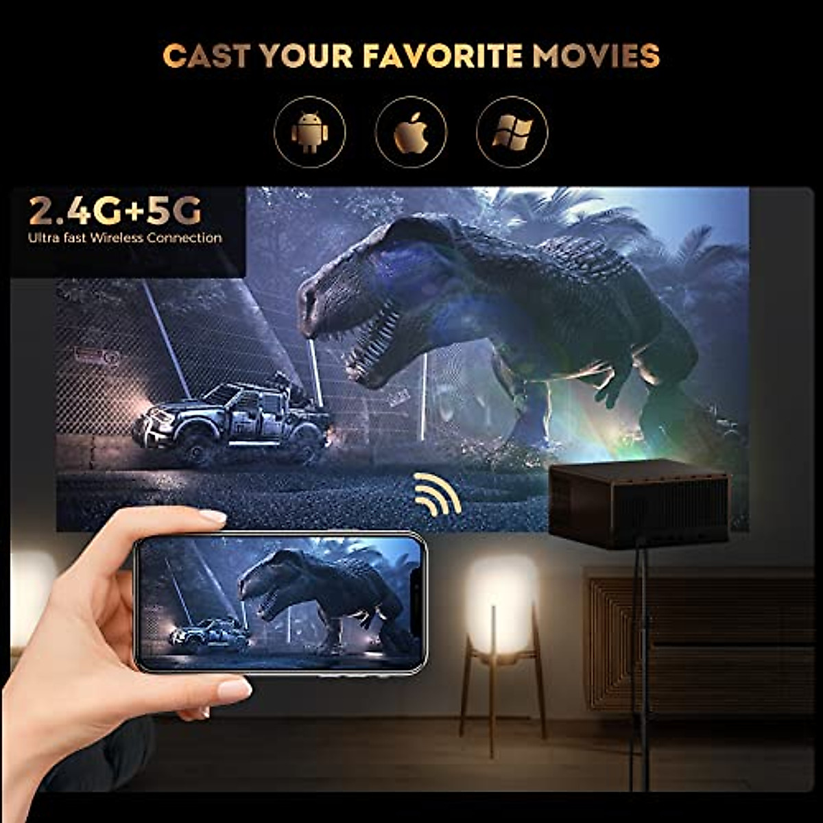 Projector with WiFi and Bluetooth, XIDU Native 1080P 12000 Lumen 4K Supported Video Projector, 4D/4P Keystone Correction & Zoom Outdoor Projector, Home Theater Movie Projector for TV Stick/iOS/Android