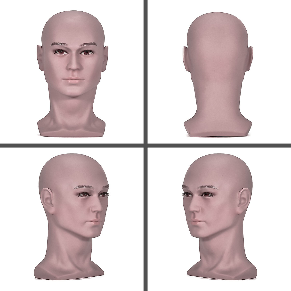 ZMS Male Mannequin Head Stand Professional Training Bald Head Manikin Bald Hat Display Wig Training Head ModelClamp(High 33cm, Circumference 57cm)