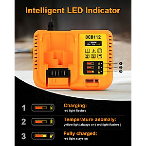 Aoasur DCB112 Battery Charger Replacement for Dewalt Compatible with 12V 20V Max Lithium BatteryDCB120 DCB127 DCB115 DCB118 DCB107 DCB105 DCB102(2 Batteries Included), Red,Yellow