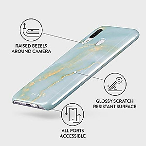 BURGA Phone Case Compatible with Samsung Galaxy A40 - Sky Blue Mint Green Gold Dusts Marble Turquoise Azure Ocean Cute Case for Women Thin Design Durable Hard Plastic Protective Case