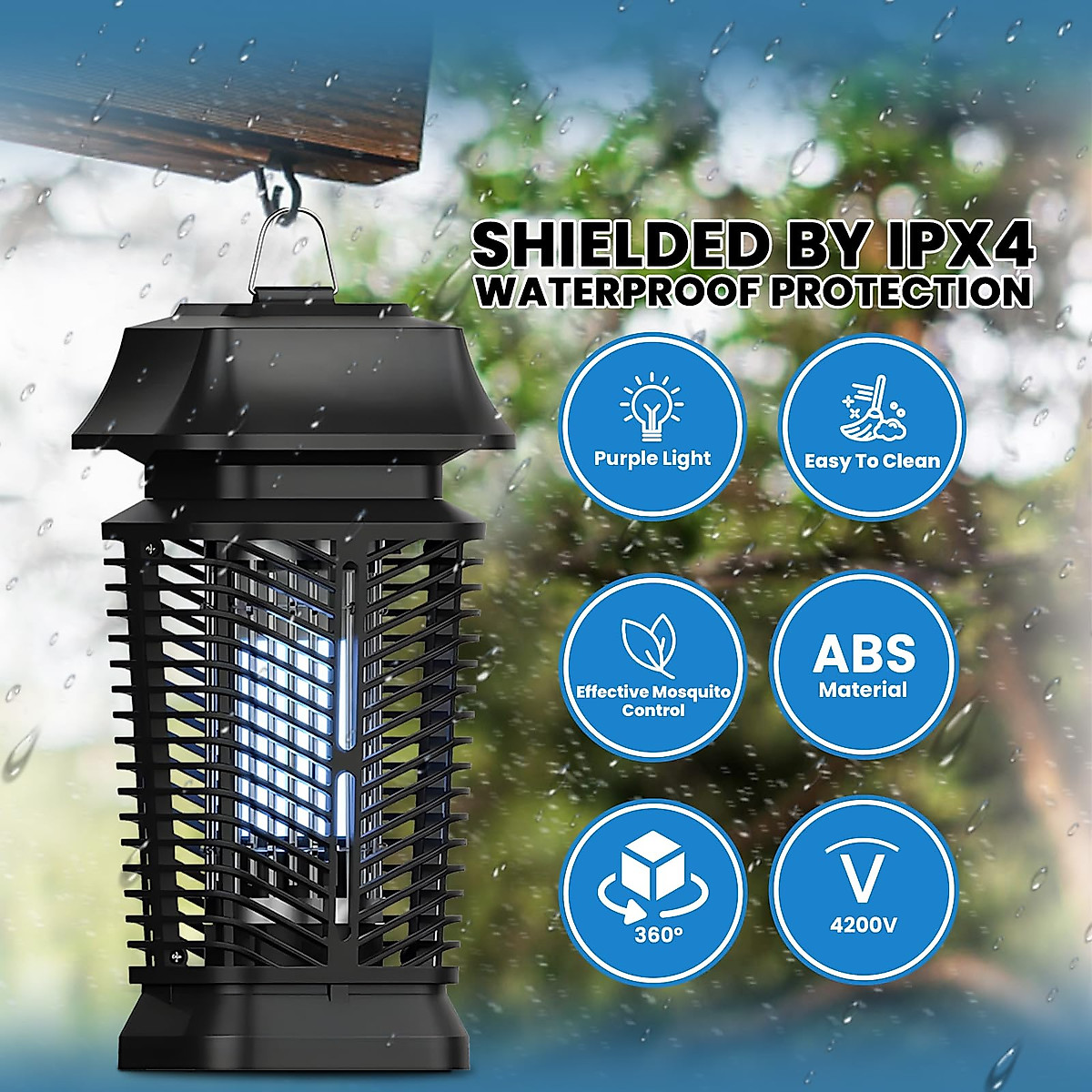 DEVOGUE Electric Bug Zapper - Electric Blue Violet Attract Insect Light - Modern Stylish Mosquito Fly Killer - Fly Mosquito Control Bug Zapper Outdoor & Home and Kitchen (Black)