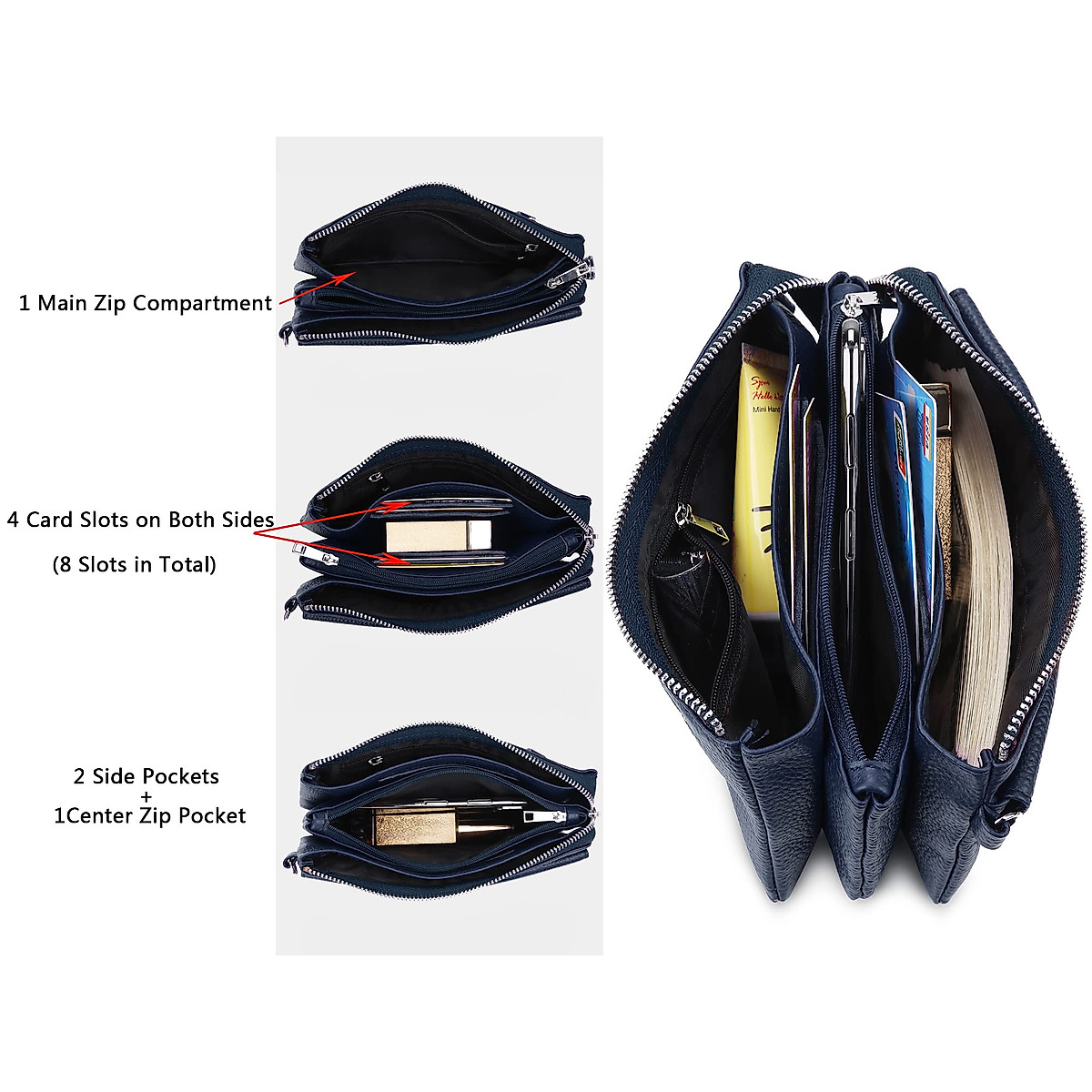 YALUXE Real Leather Wristlet Clutch Handbag Crossbody Bag Cellphone Purse RFID Blocking