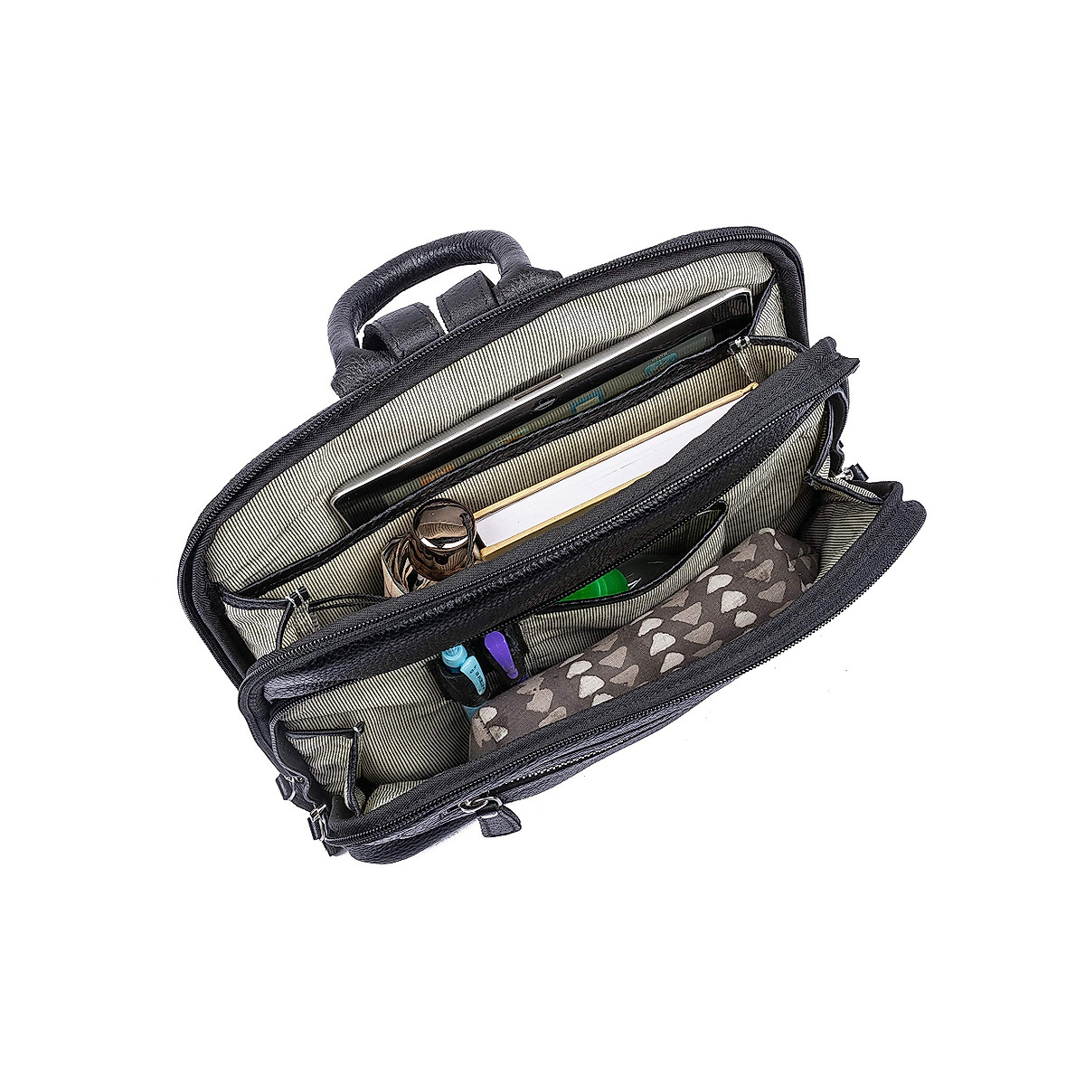 Zinda Genuine Leathers Unisex City Backpack Tablet Compatible Multiple Pockets Bookbag Satchel Daypack (Black)