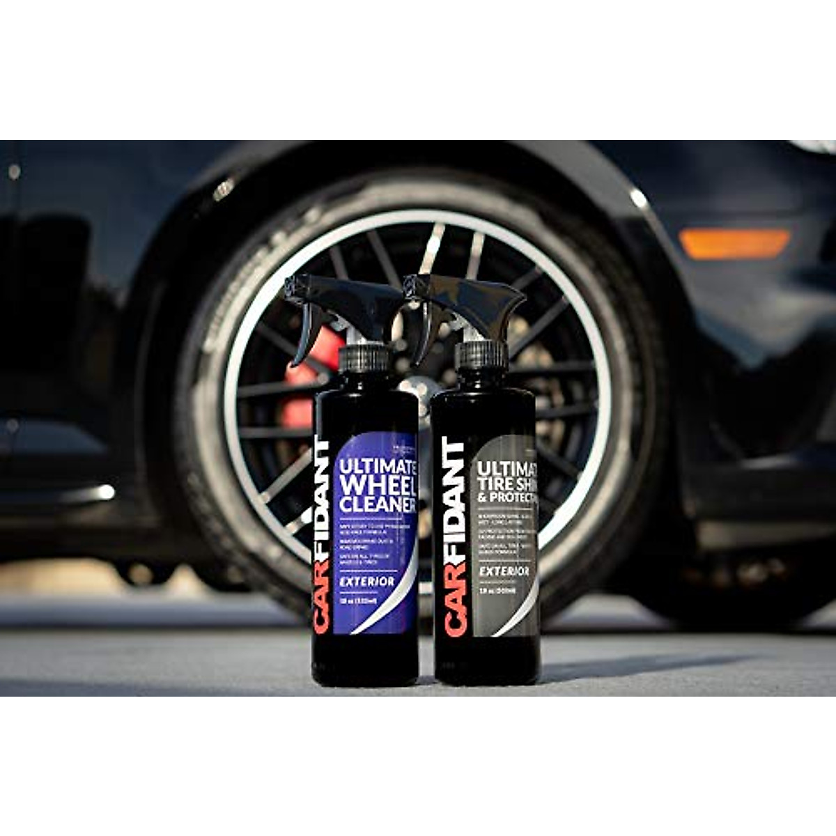 Carfidant Car Tire Shine Spray Kit - Tire Dressing & Rubber Protectant - Dark, Wet Look with No Grease and No Sling! Tire Black Tire Shine with Applicator Pad