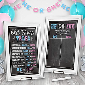 Katie Doodle Gender Reveal Decorations, Gender Reveal Games for Guests, Baby Boy or Girl Gender Reveal Party Supplies Kit - Includes 3 Game Posters (11x17), 1 Chalk Marker (Erasable), 3 Signs (8x10)