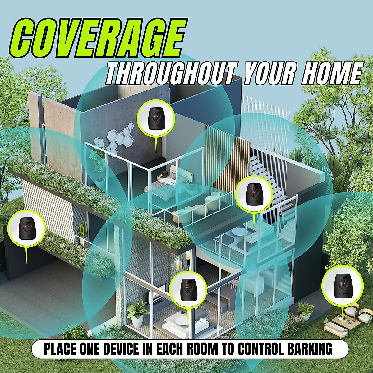 BarxBuddy [5-Pack] BarkShield Home Anti Barking Device, 66ft Long Range Ultrasonic, Waterproof Dog Bark Deterrent Box for Indoor/Outdoor Use, Safe Bark Collar Alternative Dog Training & Behavior Aid