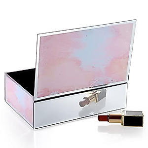 Hipiwe Pink Glass Jewelry Box Large Trinket Storage Box Treasure Box Decorative Jewelry Box Keepsake Box Jewelry Organizer for Women Girls