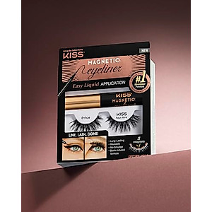 KISS Magnetic Eyeliner False Eyelashes, Entice', 12 mm, Includes 1 Pair Of Magnetic Lashes, Magnetic Lash Eyeliner, Contact Lens Friendly, Easy to Apply, Reusable Strip Lashes
