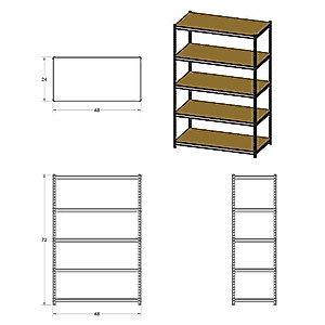 Edsal 48"W x 24"D x 72"H 5-Shelf Steel Shelving, Black