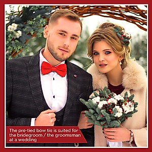 PAFUWEI Men's Pre-Tied Bow Tie, Tux Bowtie Solid Color Neck Bow Ties Adjustable Length Formal Satin Bow Tie for Wedding Party (Polyester, Red)