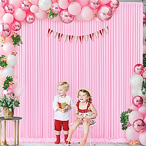 Pink Backdrop Curtain for Parties Baby Shower Wrinkle Free Pink Photo Curtains Backdrop Drapes Fabric Decoration for Weddings Birthday Party 5ft x 7ft,2 Panels