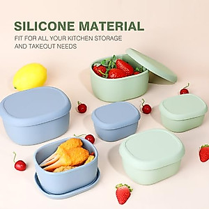 mwellewm 6 Pcs Silicone Food Storage Containers with Lids, Nesting Silicone Snack Box Containers Set Reusable Airtight Dishwasher and Freezer Safe Carry(6.7oz, 10oz, 20oz) - Green and Blue