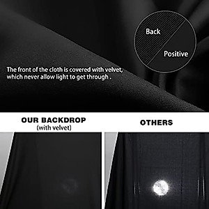 10X20ft Black Photo Backdrops for Photography, LCUIRC TWO ROD POCKET Black Backdrops Curtain for Parties, Polyester Black background with 6 Clamps for Product Protrait Photoshoot or Parties Decoration