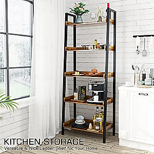 ASTARTH Ladder Shelf-5 Tier Bookshelves w/Open Shelf for Storage, Industrial Bookshelf & Tall Ladder Shelf-Metal Frame for Bedroom, Living Room, Kitchen-67.3'' H, Easy Assembly, Rustic Brown