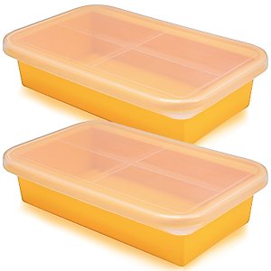 Maxcheck 2 Pcs Large Ice Block Molds 6 Cup Silicone Ice Cube Tray Freezer Containers Molds with Lids and Measurement Lines Silicone Food Storage for Freezing Soup, Stews, Dips or Sauces(Orange)