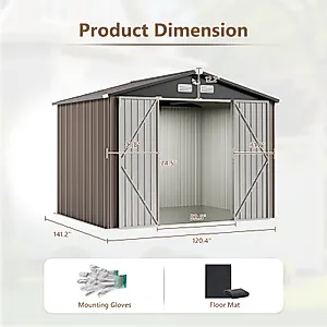Benass Outdoor Storage Shed 10x12 FT,Metal Tool Sheds,Waterproof Outside Storage Shed with Lockable Doors & Air Vent,Storage Building for Backyard Garden