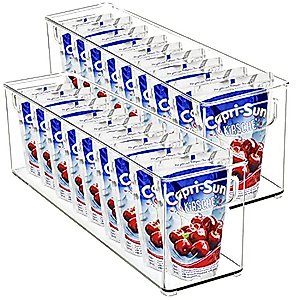 Youngever 2 Pack Stackable Plastic Storage Organizer Container Bin, Stackable Storage Bins with Handler for Refrigerator, Pantry (16" x 4" x 5")