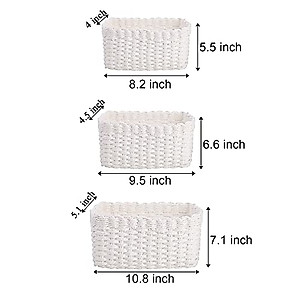 Coloch Set of 3 Paper Rope Woven Storage Basket, Recyclable Makeup Organizer Bin Stackable Nesting Basket for Shelf, Countertop, Toys, Towels, Small Household Items, White 3 Sizes